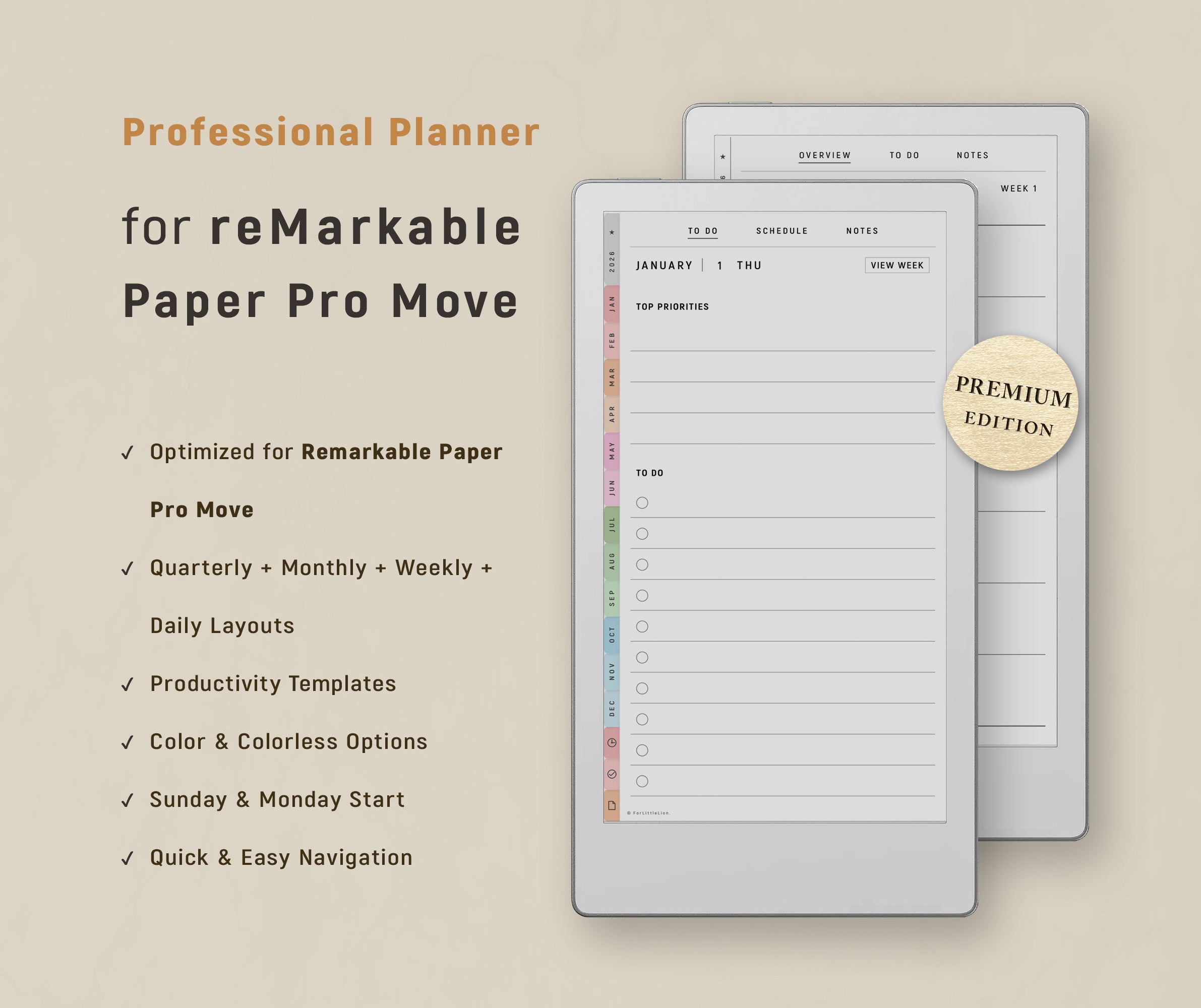 reMarkable Paper Pro Move Work Planner – ForLittleLion